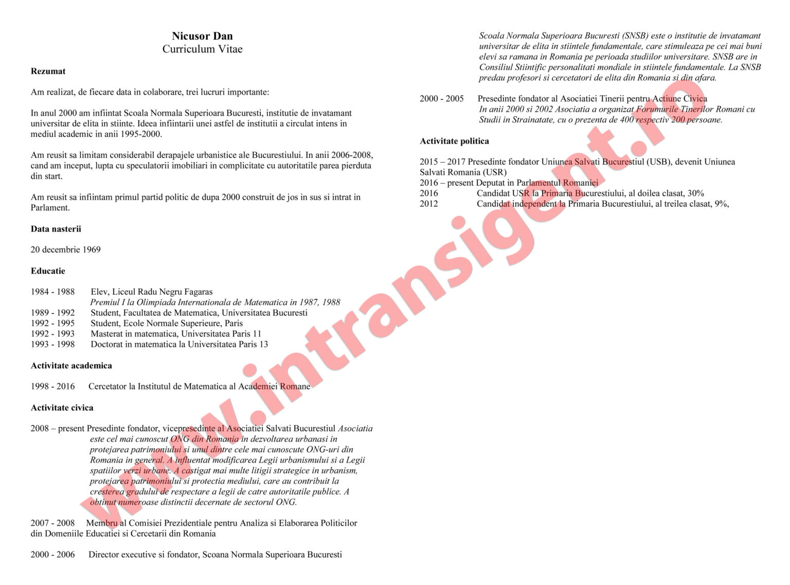 Ce nu spune CV-ul lui Nicușor Dan? Întrebări legitime despre studii ...